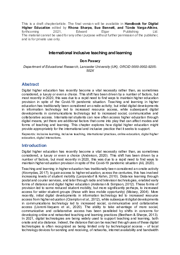 (PDF) International inclusive teaching and learning