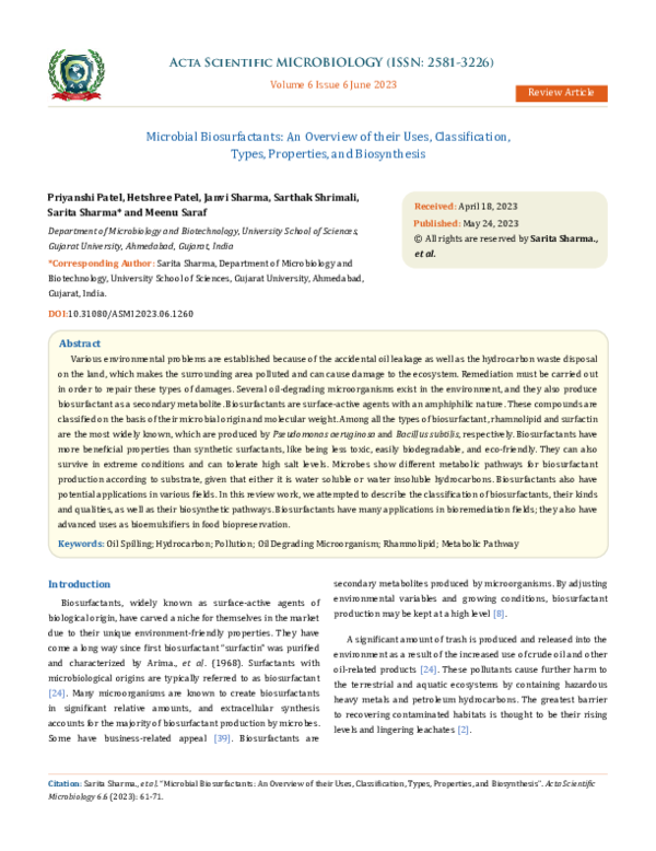 (PDF) Microbial Biosurfactants: An Overview of their Uses ...