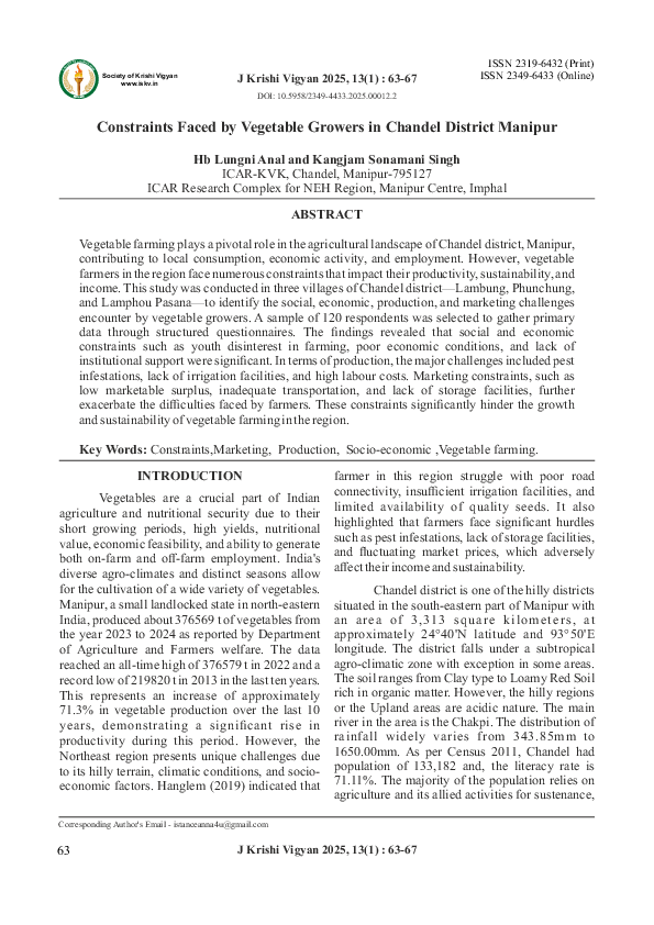 (PDF) Constraints Faced by Vegetable Growers in Chandel District Manipur