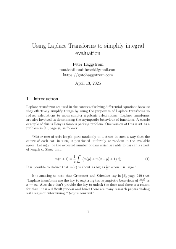 (PDF) Using Laplace Transforms to simplify integral evaluation