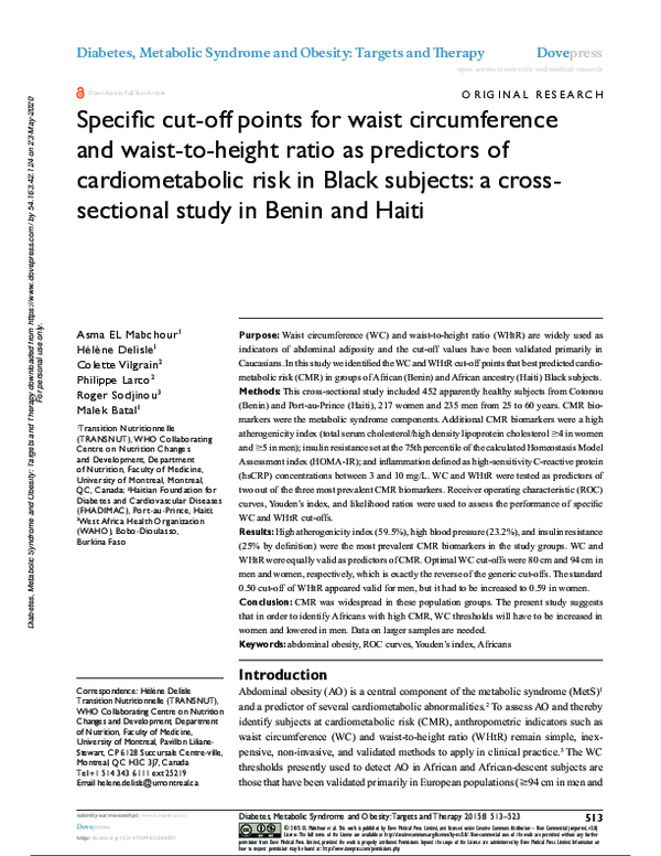 (PDF) Specific cut-off points for waist circumference and waist-to ...
