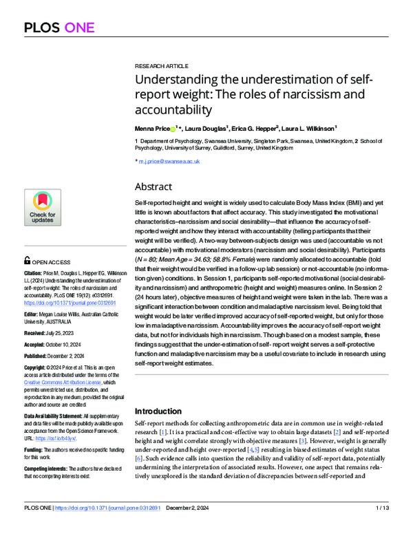 (PDF) Understanding the underestimation of self-report weight: The ...