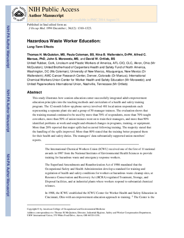 (PDF) Hazardous Waste Worker Education