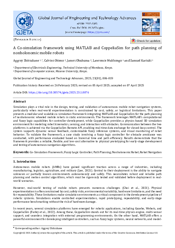(PDF) A Co-simulation framework using MATLAB and CoppeliaSim for path planning of nonholonomic ...