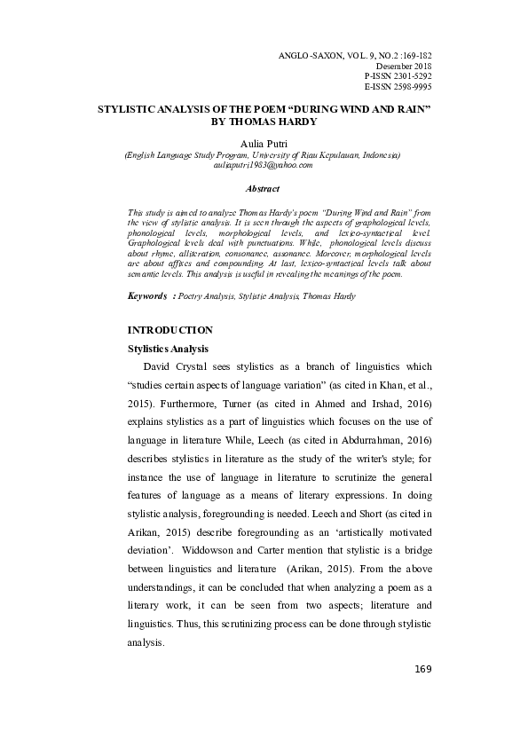 (PDF) Stylistic Analysis of the Poem “During Wind and Rain” by Thomas Hardy