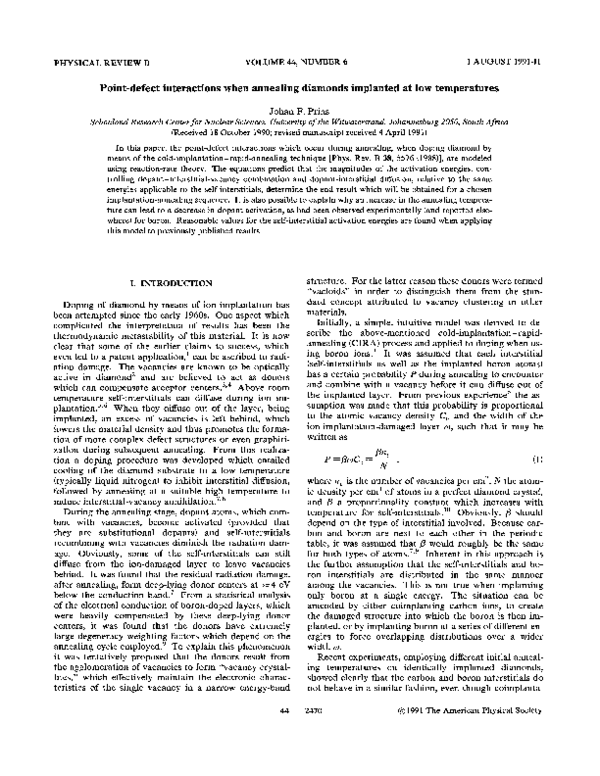 (PDF) Point-defect interactions when annealing diamonds implanted at ...