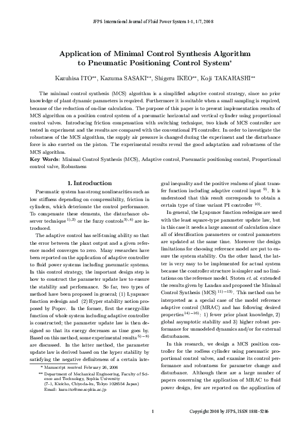 (PDF) Application of Minimal Control Synthesis Algorithm to Pneumatic Positioning Control System