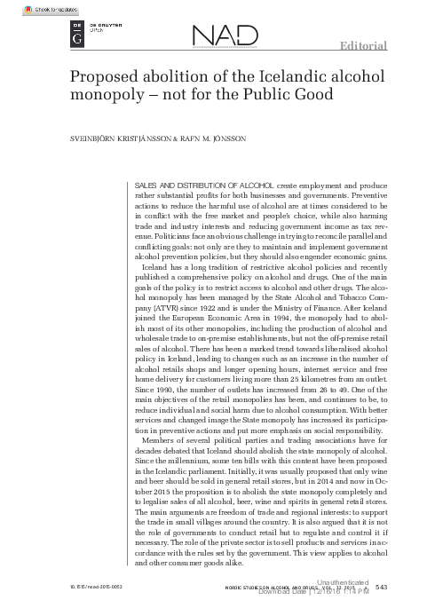 (PDF) Proposed abolition of the Icelandic alcohol monopoly – not for ...