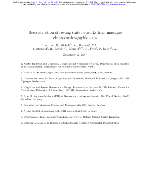 (PDF) Reconstruction of resting-state networks from macaque electrocorticographic data