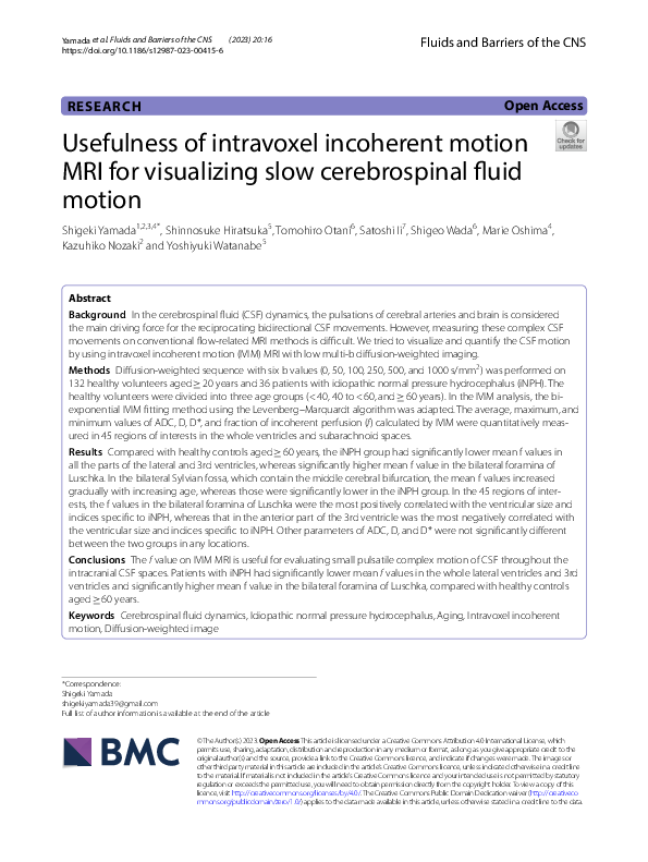 (PDF) Usefulness of intravoxel incoherent motion MRI for visualizing slow cerebrospinal fluid motion