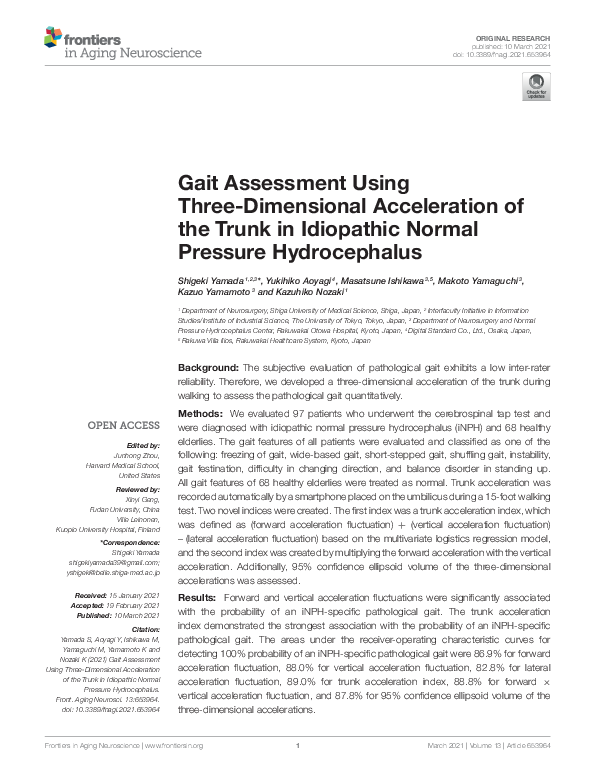 (PDF) Gait Assessment Using Three-Dimensional Acceleration of the Trunk in Idiopathic Normal ...