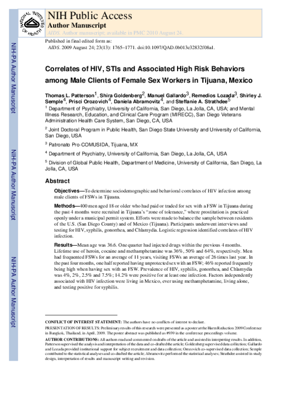 Pdf Correlates Of Hiv Sexually Transmitted Infections And 0897