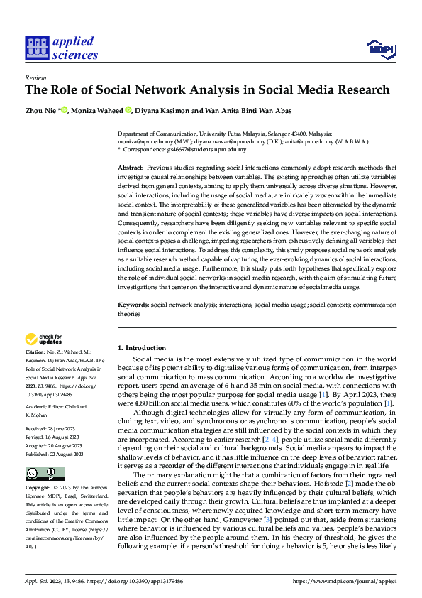 (PDF) The Role of Social Network Analysis in Social Media Research