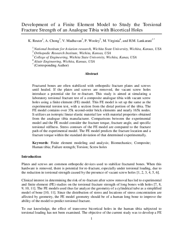 (PDF) Development of a finite element model to study the torsional fracture strength of an ...