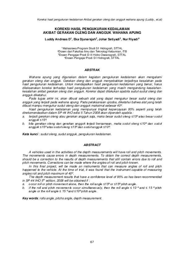 (PDF) Koreksi Hasil Pengukuran Kedalaman Akibat Gerakan Oleng dan Angguk Wahana Apung
