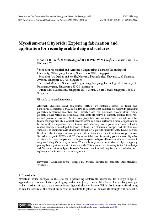 (PDF) Mycelium-metal hybrids: Exploring fabrication and application for reconfigurable design ...
