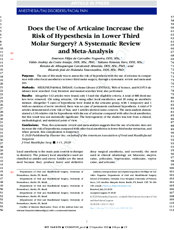 (PDF) Does the Use of Articaine Increase the Risk of Hypesthesia in ...
