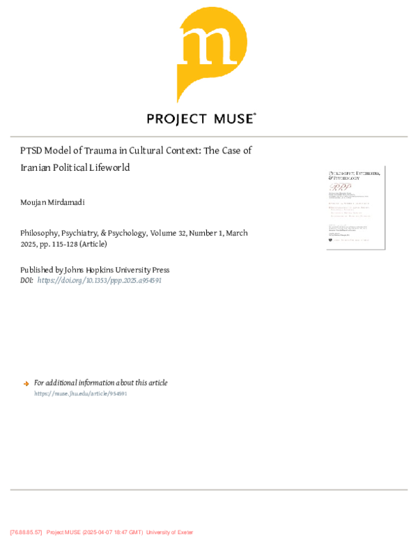 (PDF) PTSD Model of Trauma in Cultural Context: The Case of Iranian Political Lifeworld