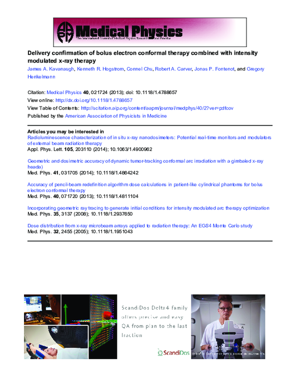 (PDF) Delivery confirmation of bolus electron conformal therapy ...
