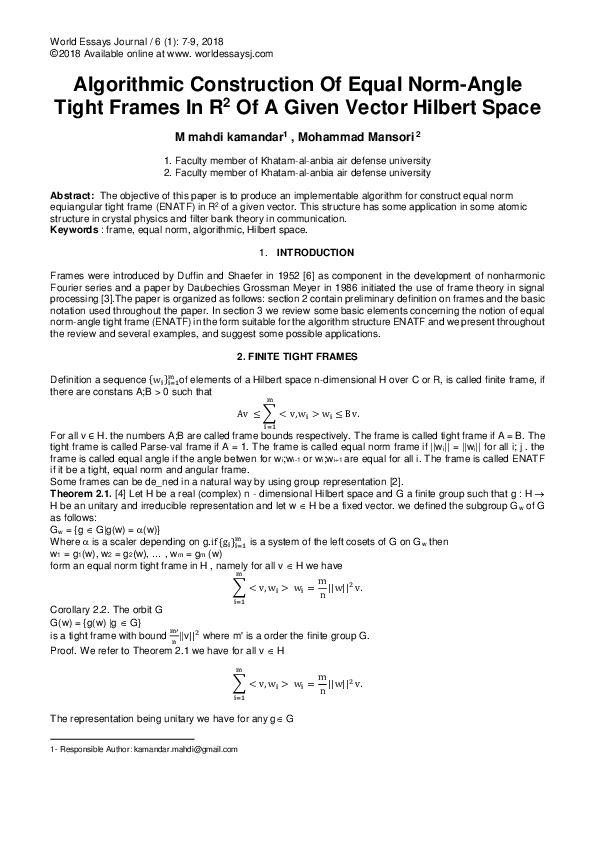 (PDF) Algorithmic Construction Of Equal Norm-Angle Tight Frames In R 2 ...