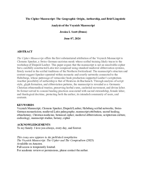 (PDF) The Cipher Manuscript: The Geographical Origin, Authorship, and Brief Linguistic Analysis ...