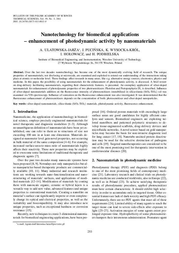 (PDF) Nanotechnology for biomedical applications - enhancement of photodynamic activity by ...