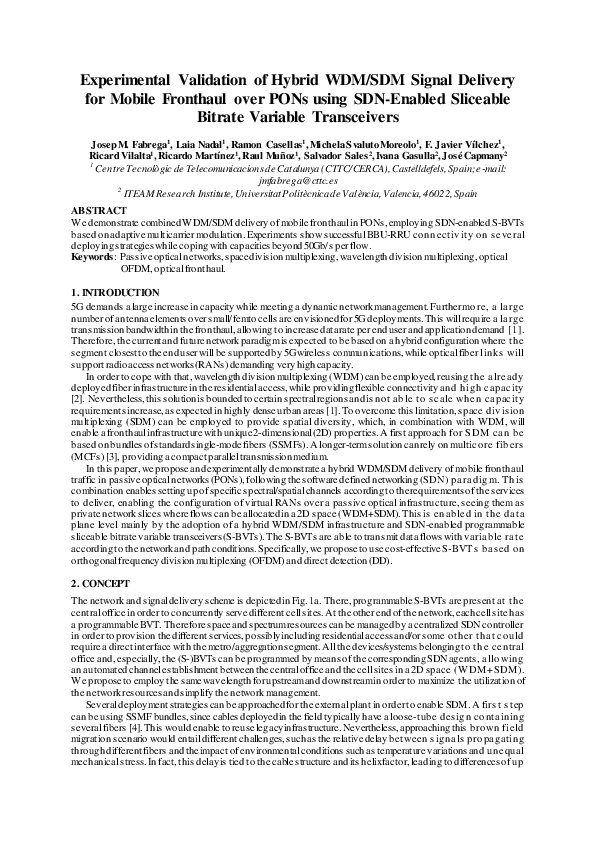 (PDF) Experimental Validation of Hybrid WDM/SDM Signal Delivery for ...