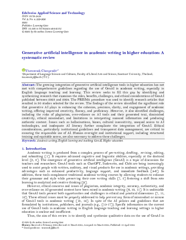 (PDF) Generative artificial intelligence in academic writing in higher education: A systematic ...