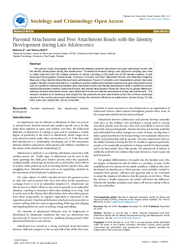 (PDF) Parental Attachment and Peer Attachment Bonds with the Identity Development during Late ...