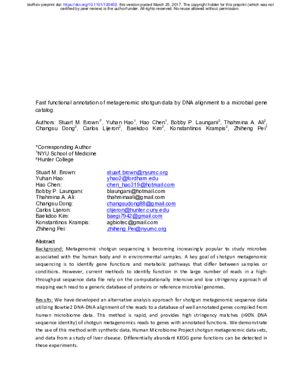 (PDF) Fast functional annotation of metagenomic shotgun data by DNA ...