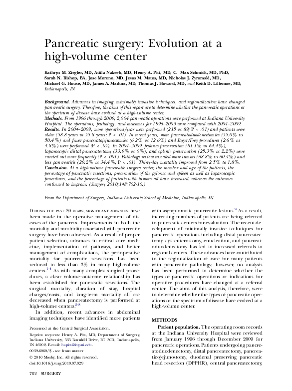 (PDF) Pancreatic surgery: Evolution at a high-volume center