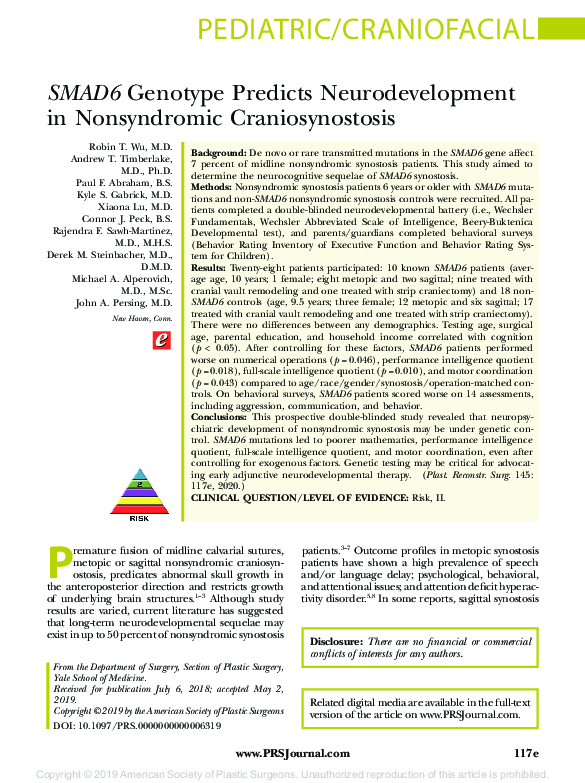 (PDF) SMAD6 Genotype Predicts Neurodevelopment in Nonsyndromic ...