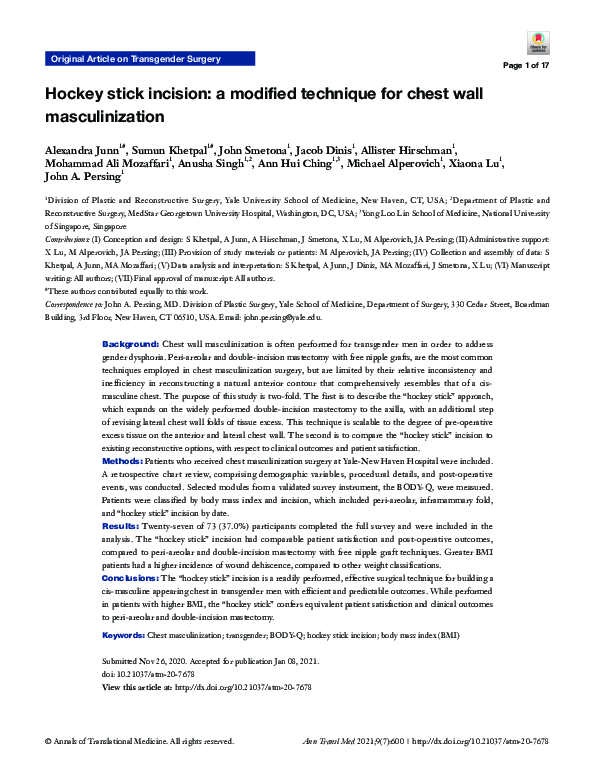 (PDF) Hockey stick incision: a modified technique for chest wall ...