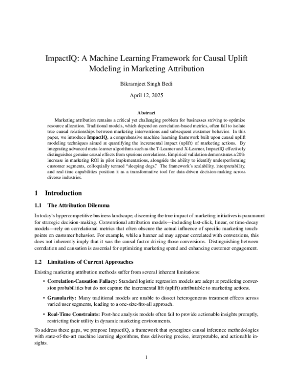 (PDF) ImpactIQ: A Machine Learning Framework for Causal Uplift Modeling in Marketing Attribution