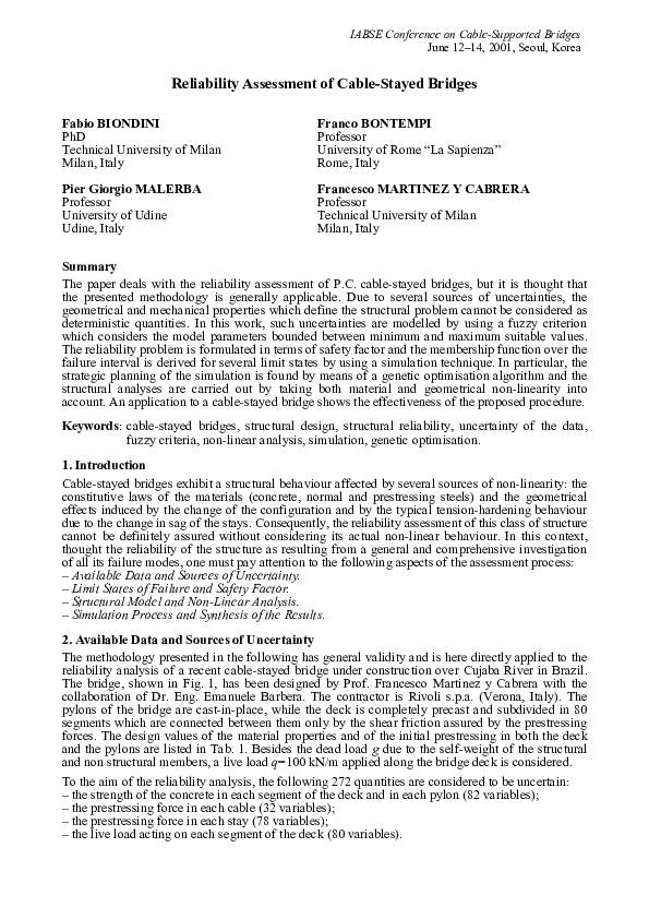 (PDF) Reliability Assessment of Cable-Stayed Bridges