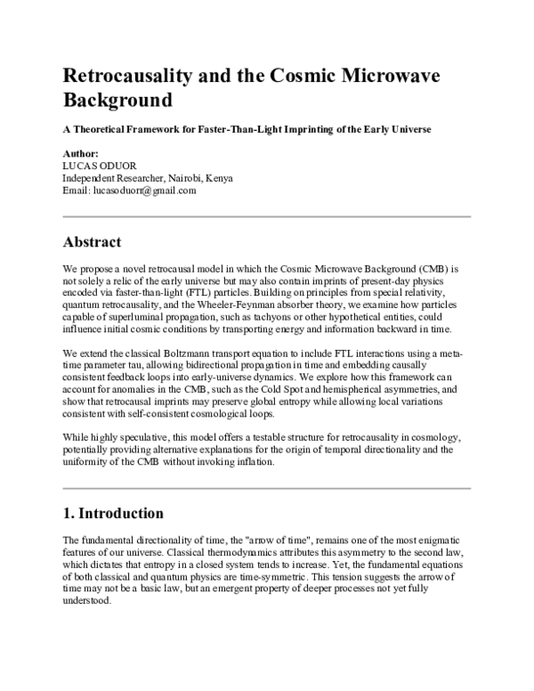 (PDF) Retrocausality and the Cosmic Microwave Background A Theoretical ...