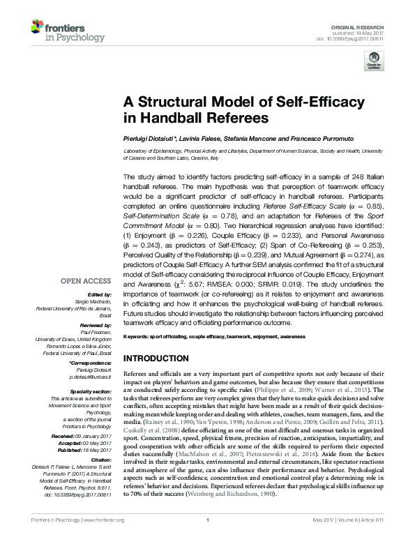 (PDF) A structural Model of Self-efficacy in Handball Referees