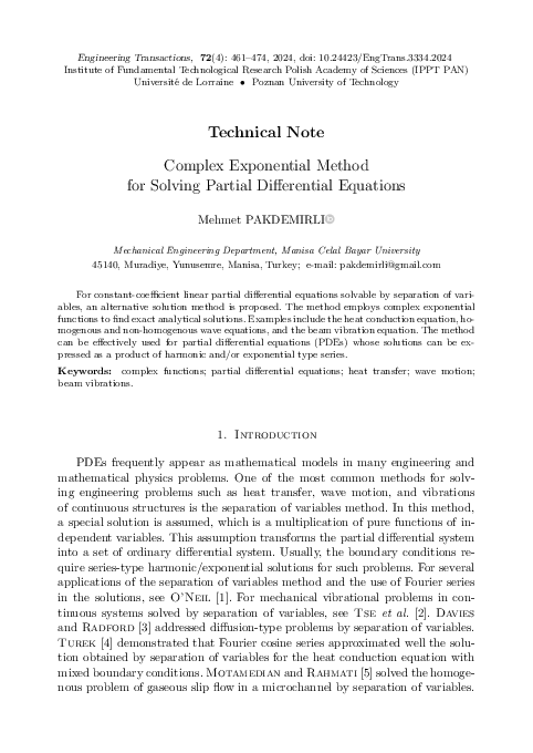 (PDF) Complex Exponential Method for Solving Partial Differential Equations