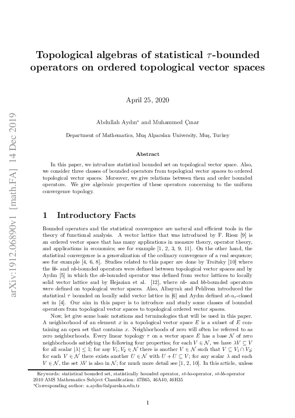 (PDF) Topological algebras of statistical $\tau$-bounded operators on ordered topological vector ...