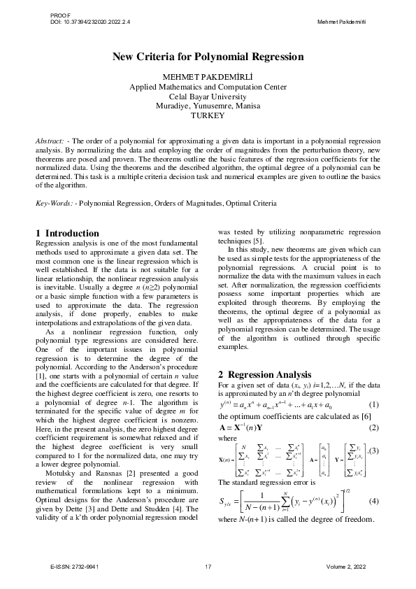 (PDF) New Criteria for Polynomial Regression