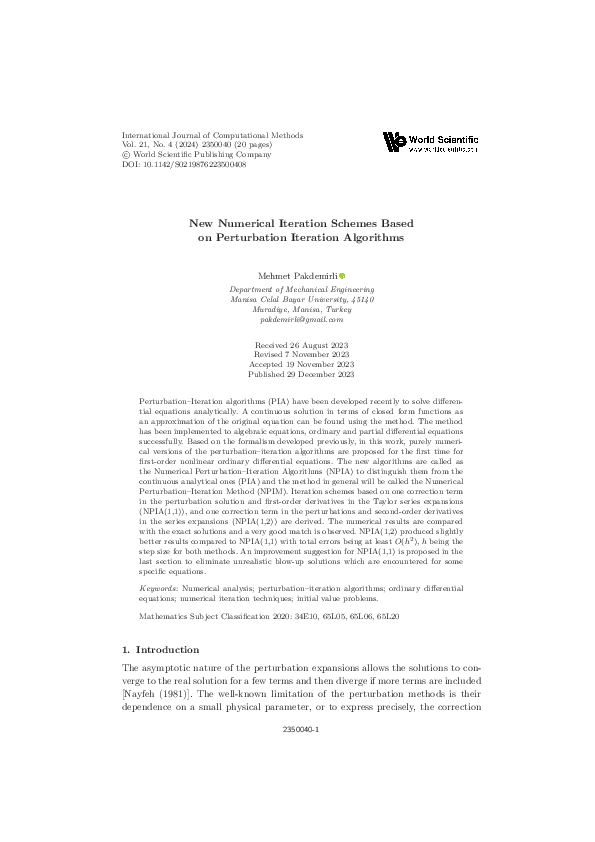 (PDF) New Numerical Iteration Schemes Based on Perturbation Iteration Algorithms