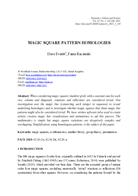 (PDF) MAGIC SQUARE PATTERN HOMOLOGIES