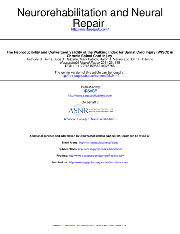(PDF) Chronic Spinal Cord Injury The Reproducibility and Convergent ...
