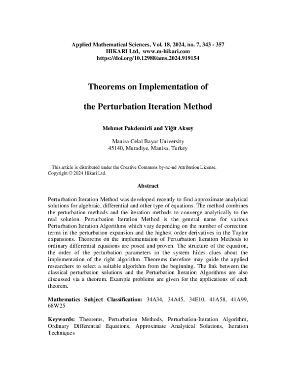 (PDF) Theorems on Implementation of the Perturbation Iteration Method