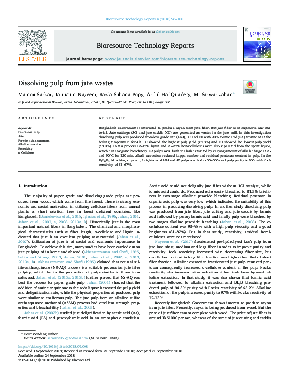 (PDF) Dissolving pulp from jute wastes