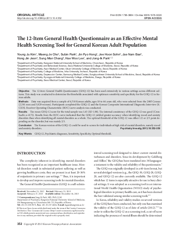 (PDF) The 12-item general health questionnaire as an effective mental ...