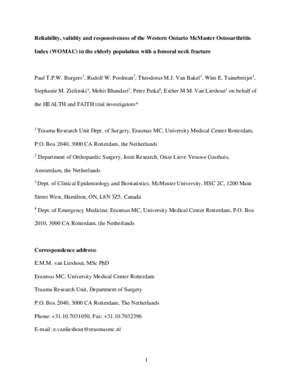 (PDF) Reliability, Validity, and Responsiveness of the Western Ontario and McMaster Universities ...