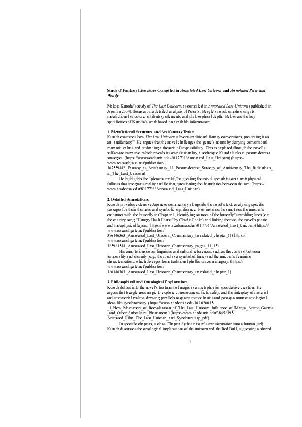 (PDF) Study of Fantasy Literature Compiled in Annotated Last Unicorn and Annotated Peter and Wendy