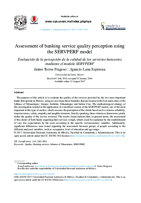 (PDF) Assessment of banking service quality perception using the ...