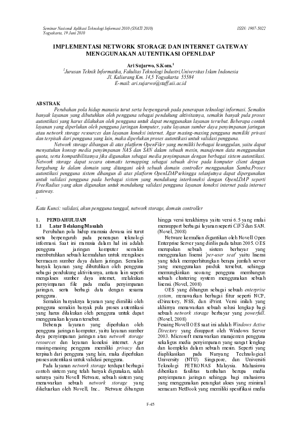 (PDF) Implementasi Network Storage Dan Internet Gateway Menggunakan Autentikasi Openldap
